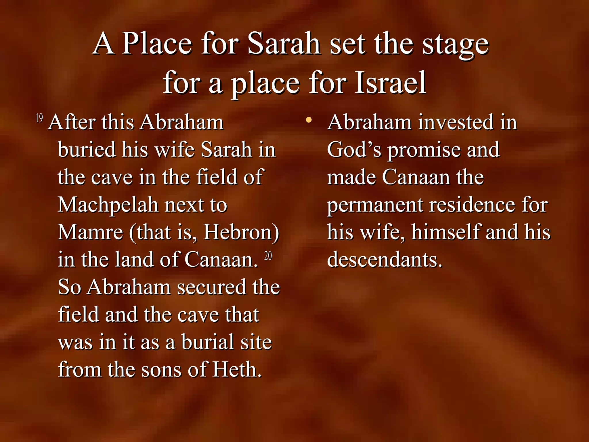 Invest In God's Promises Genesis 22:20-23:20 | PPT