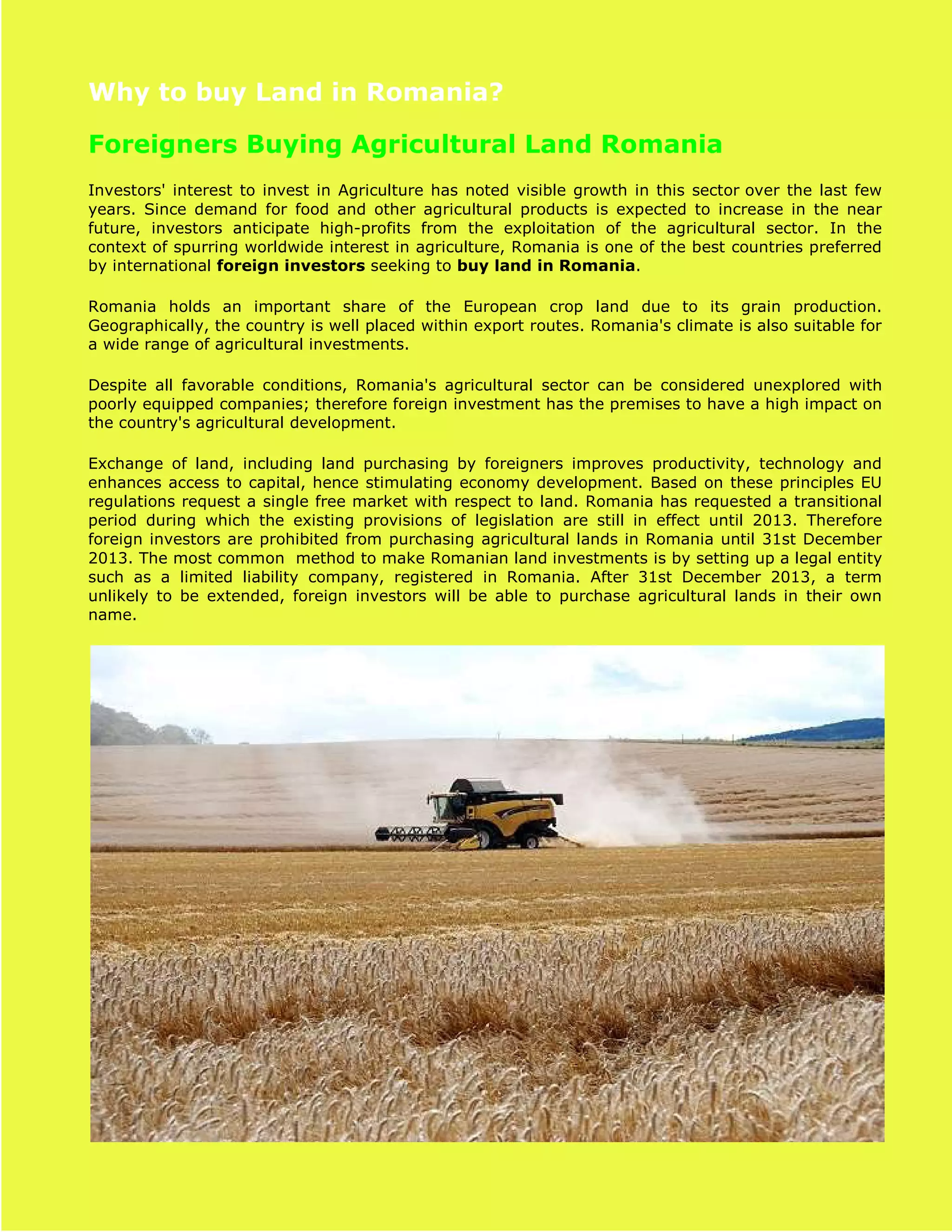 Invest in Romanian Agriculture | PDF