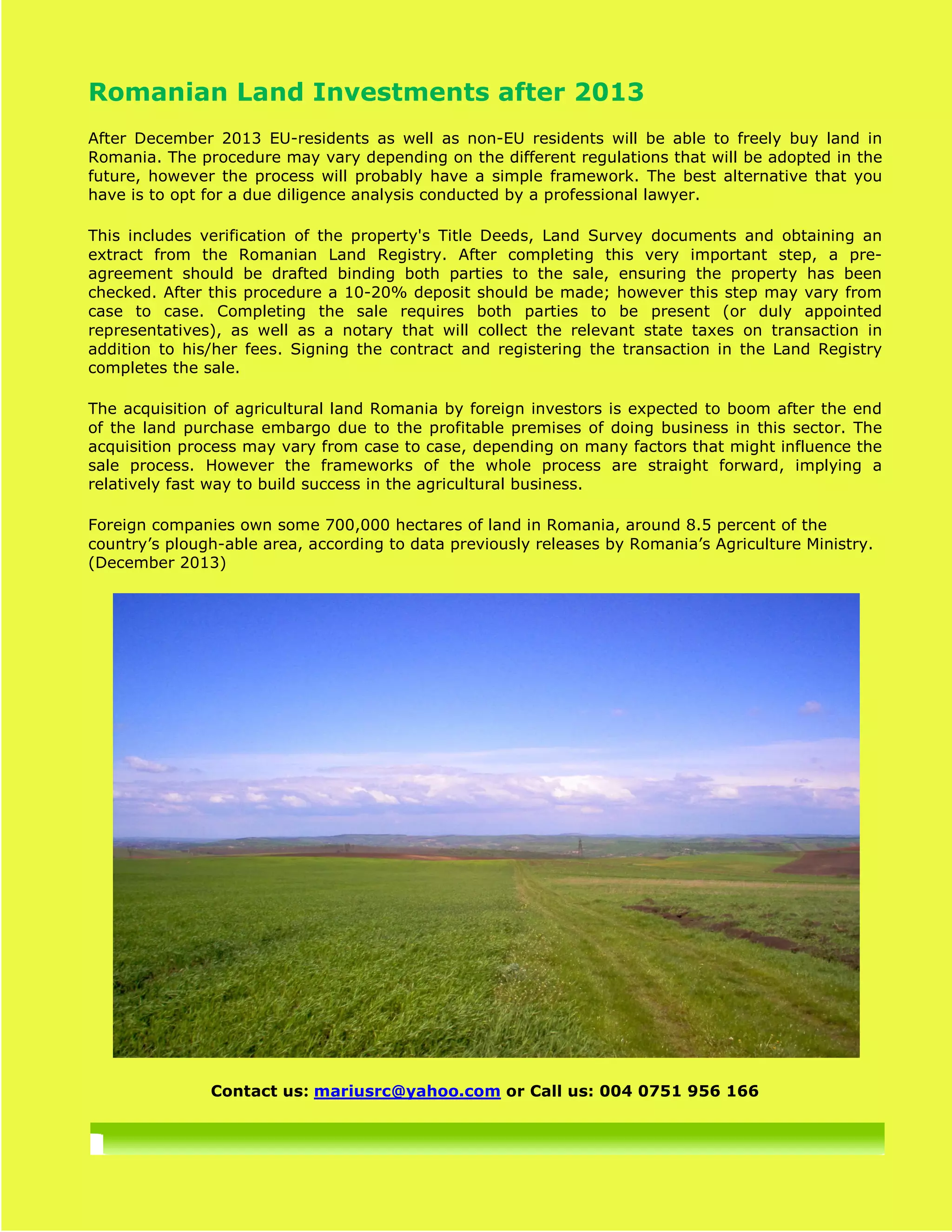 Invest in Romanian Agriculture | PDF