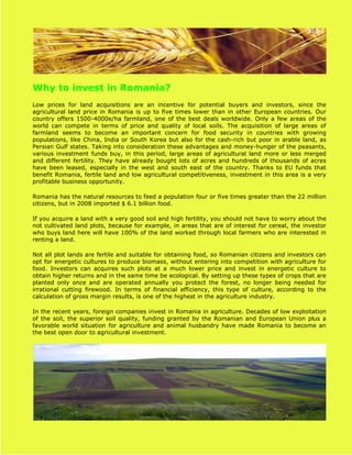 Invest in Romanian Agriculture | PDF