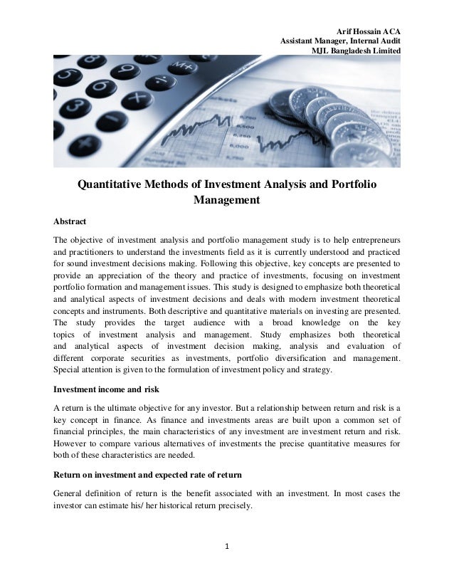Investment Analysis And Portfolio Management Quantitative Methods Of