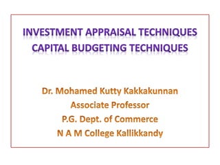 Investment appraisal techniques | PPTX