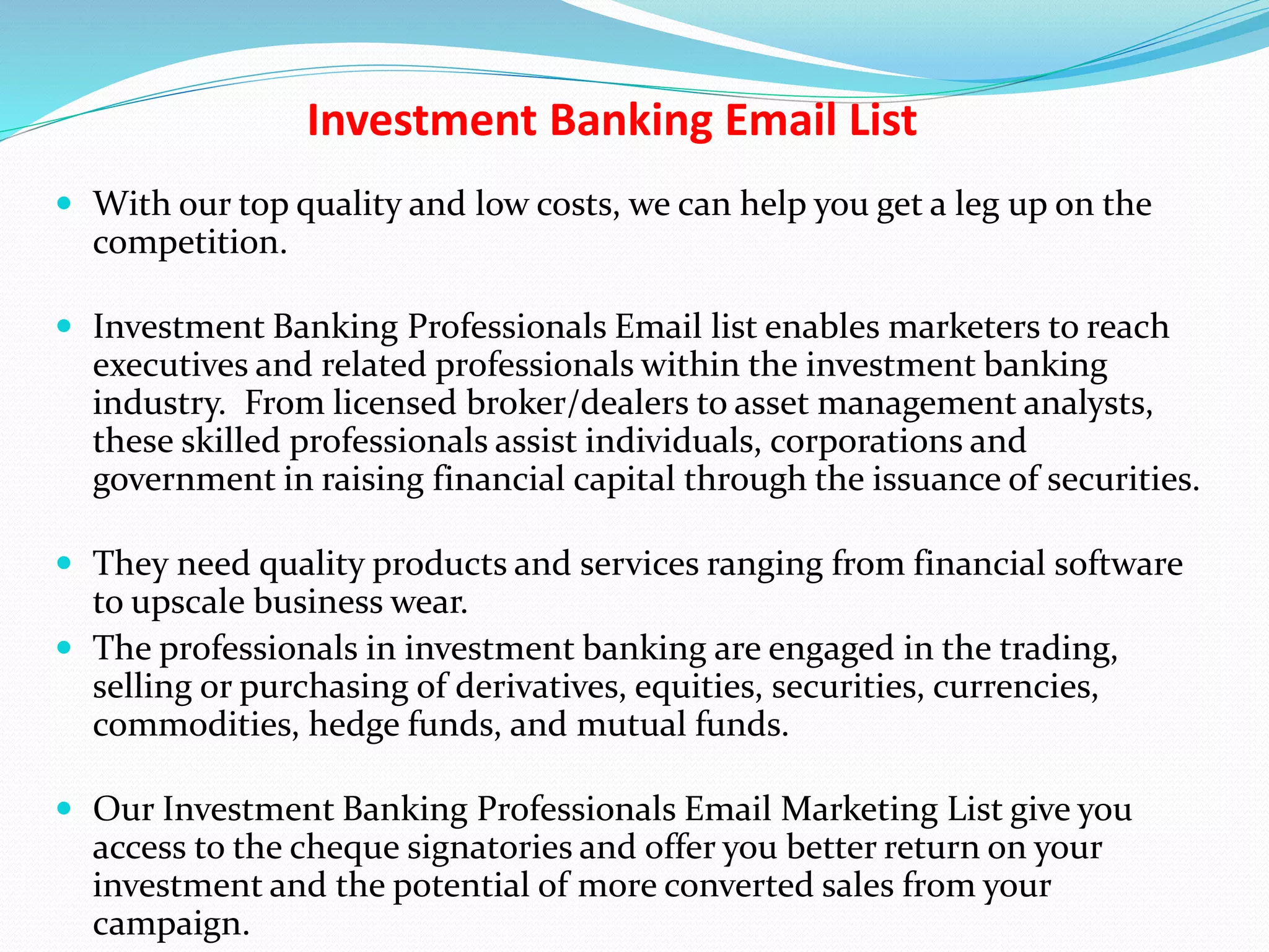 Investment banking email list | PPT
