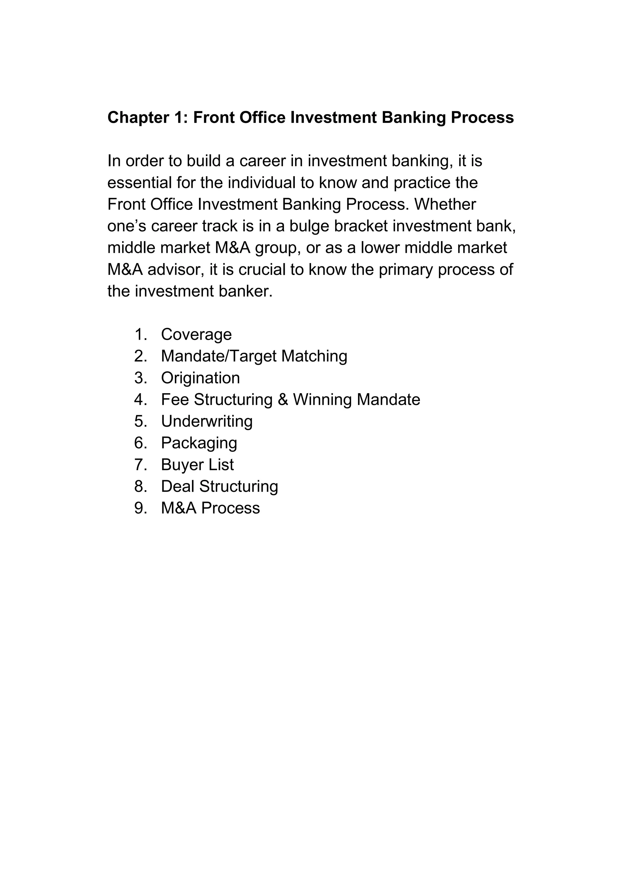 Investment Banking University - Front Office Investment Banking Process ...