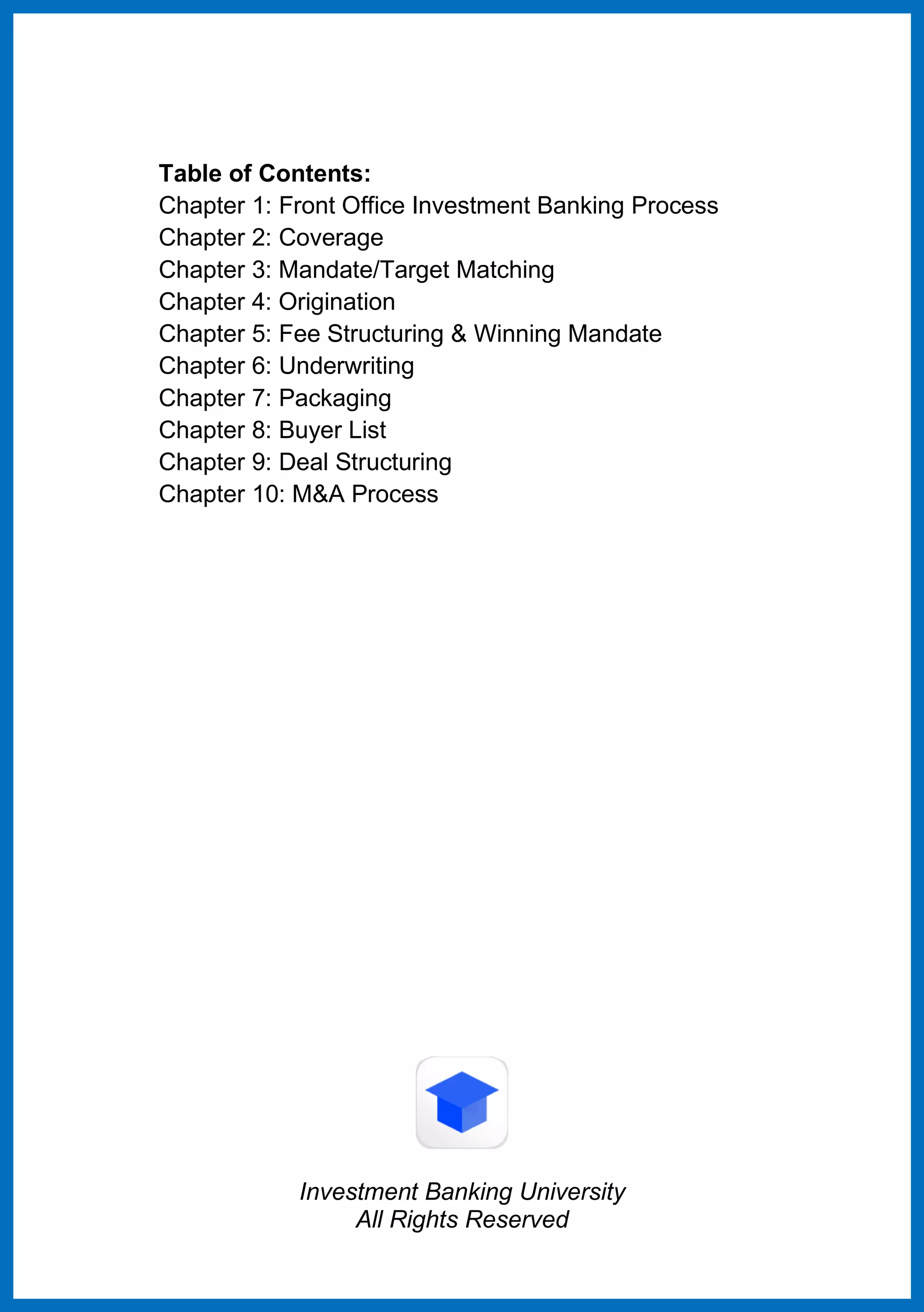 Investment Banking University - Front Office Investment Banking Process | PDF