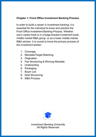 Investment Banking University - Front Office Investment Banking Process | PDF