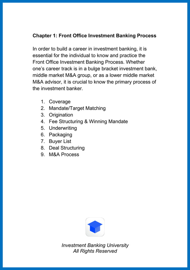 Investment Banking University - Front Office Investment Banking Process ...