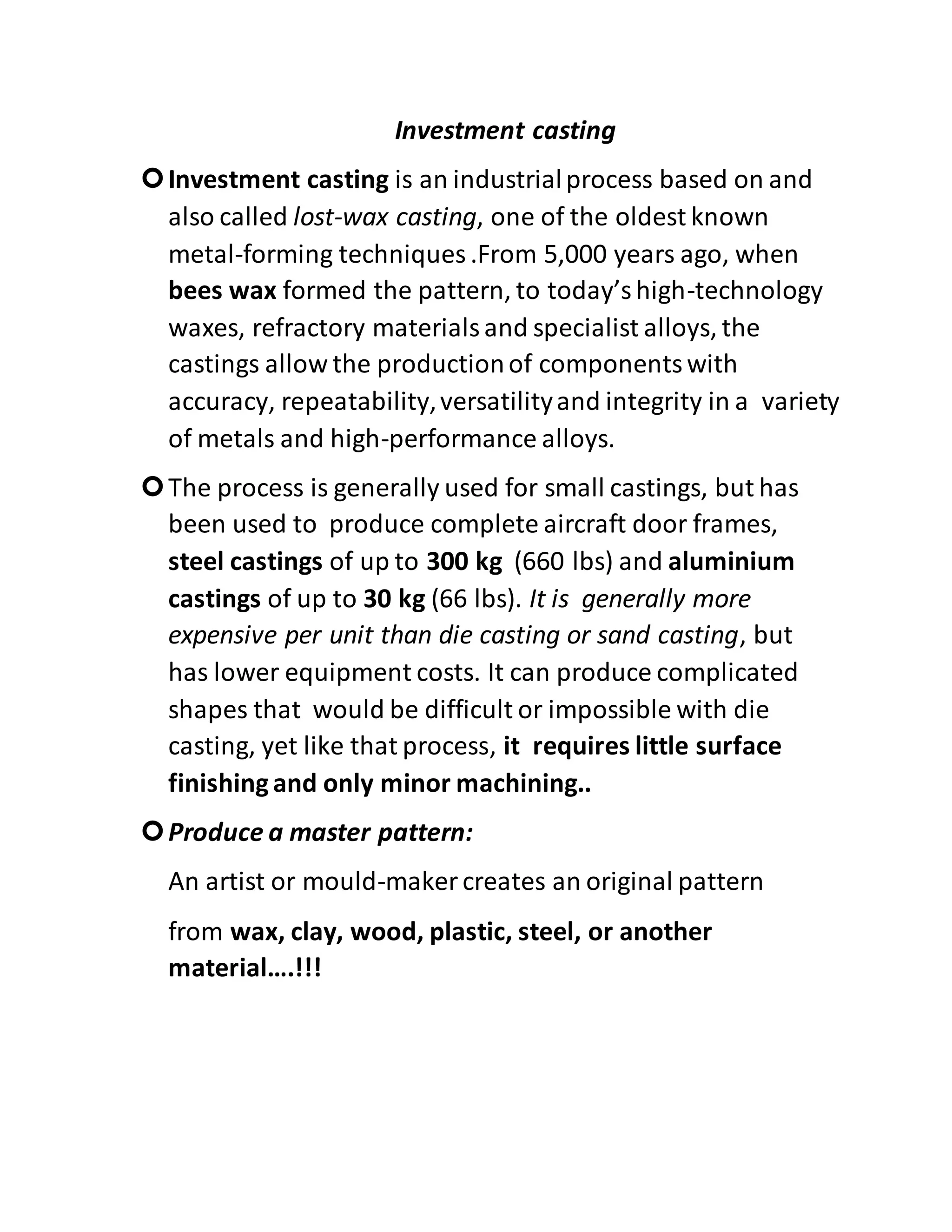 Investment casting and brazing and soldering and press forging | DOCX