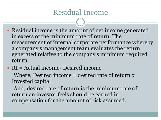 Investment center performace by residual income | PPTX | Stocks and ...