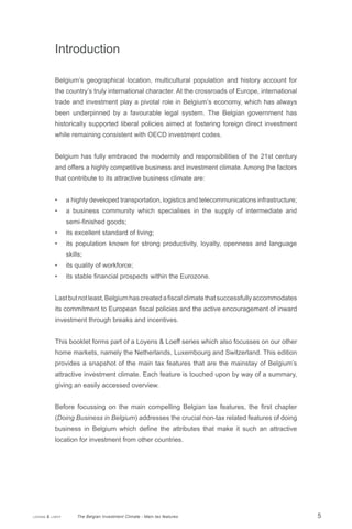 The Belgian investment climate - Main tax features | PDF