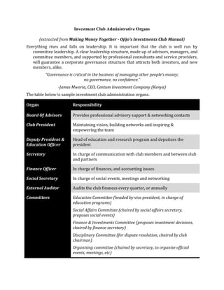 Investment club administrative organs | PDF | Business Administration ...