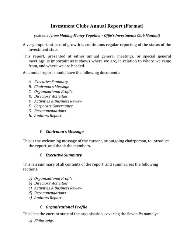 Investment clubs annual report (format) by ojijo | PDF | Business ...
