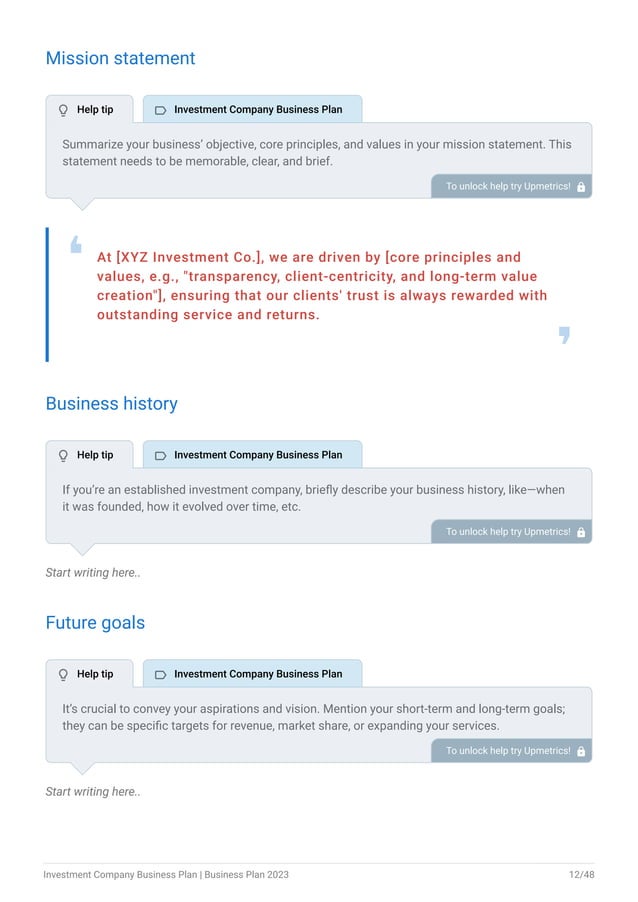 investment company business plan example | PDF