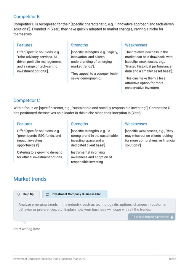 investment company business plan example | PDF