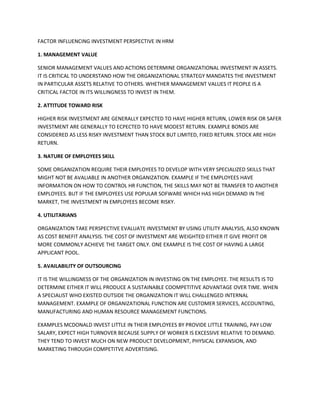 Investment perspective of human resource management | DOCX