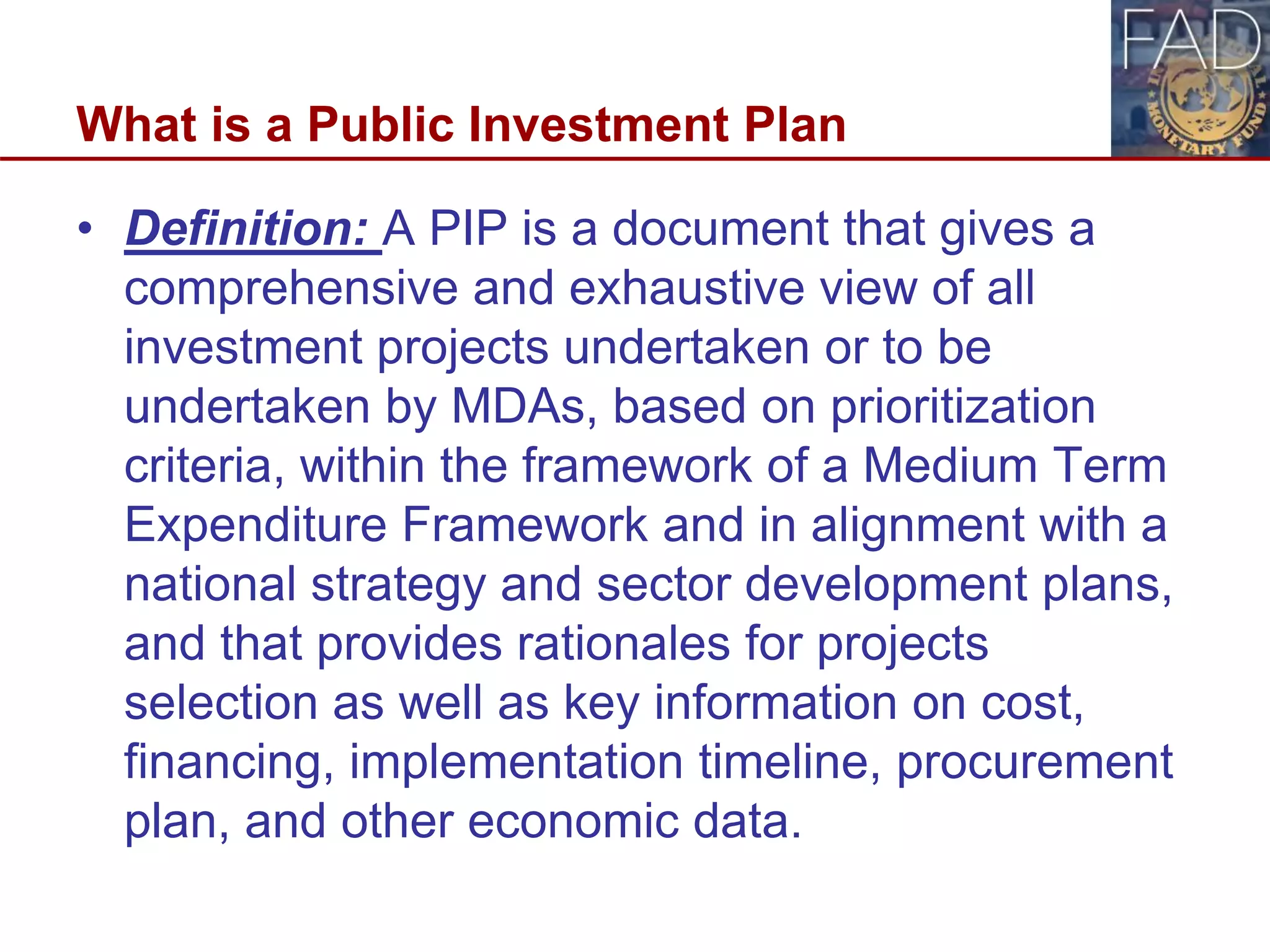 Investment planning and public investment plans: Inssues and Best ...