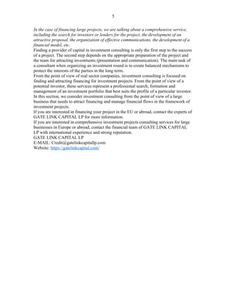 Comprehensive Investment Projects Consulting Services for Capital ...
