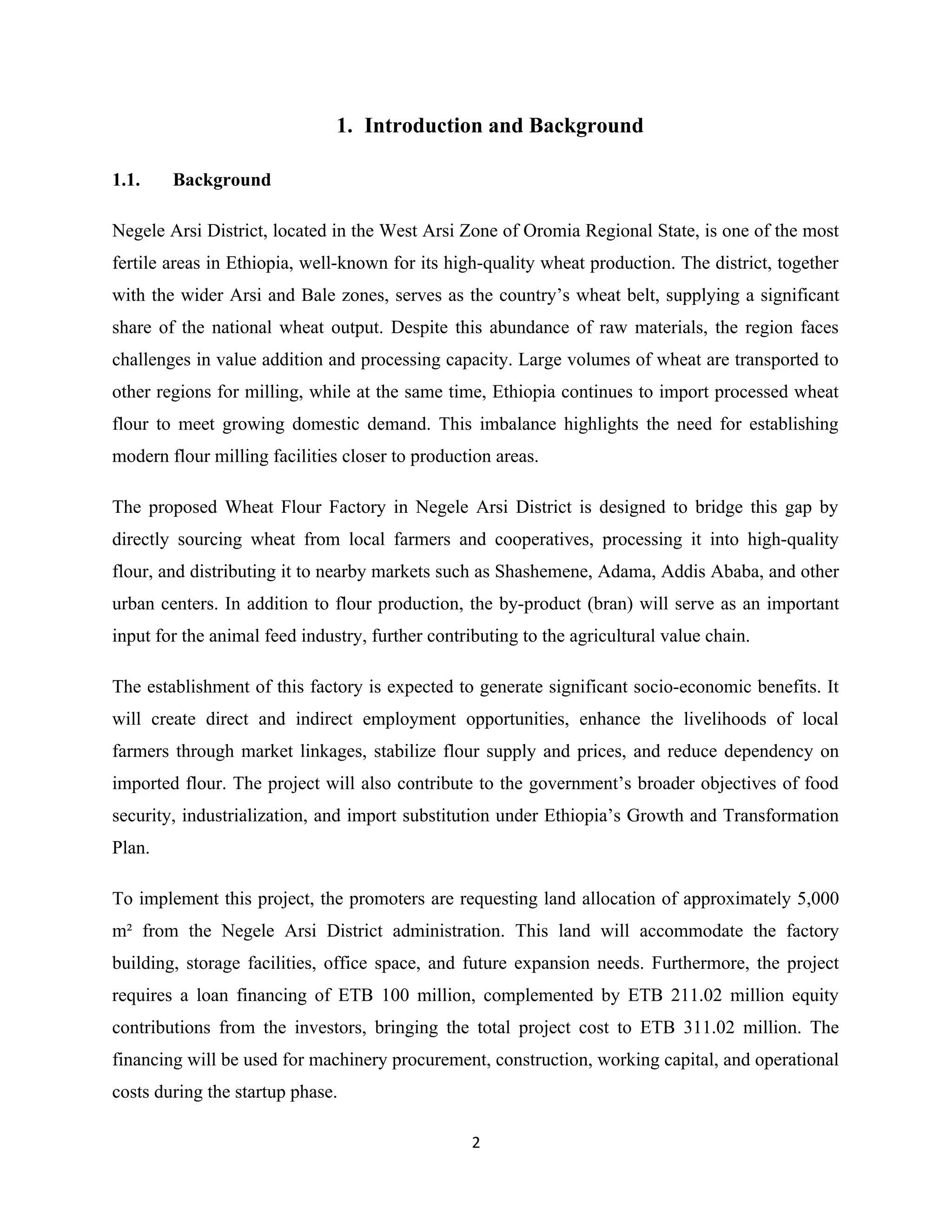 Investment Proposal for Wheat Flour Factory in Negele Arsi Woreda, West Arsi Zone, Oromia ...