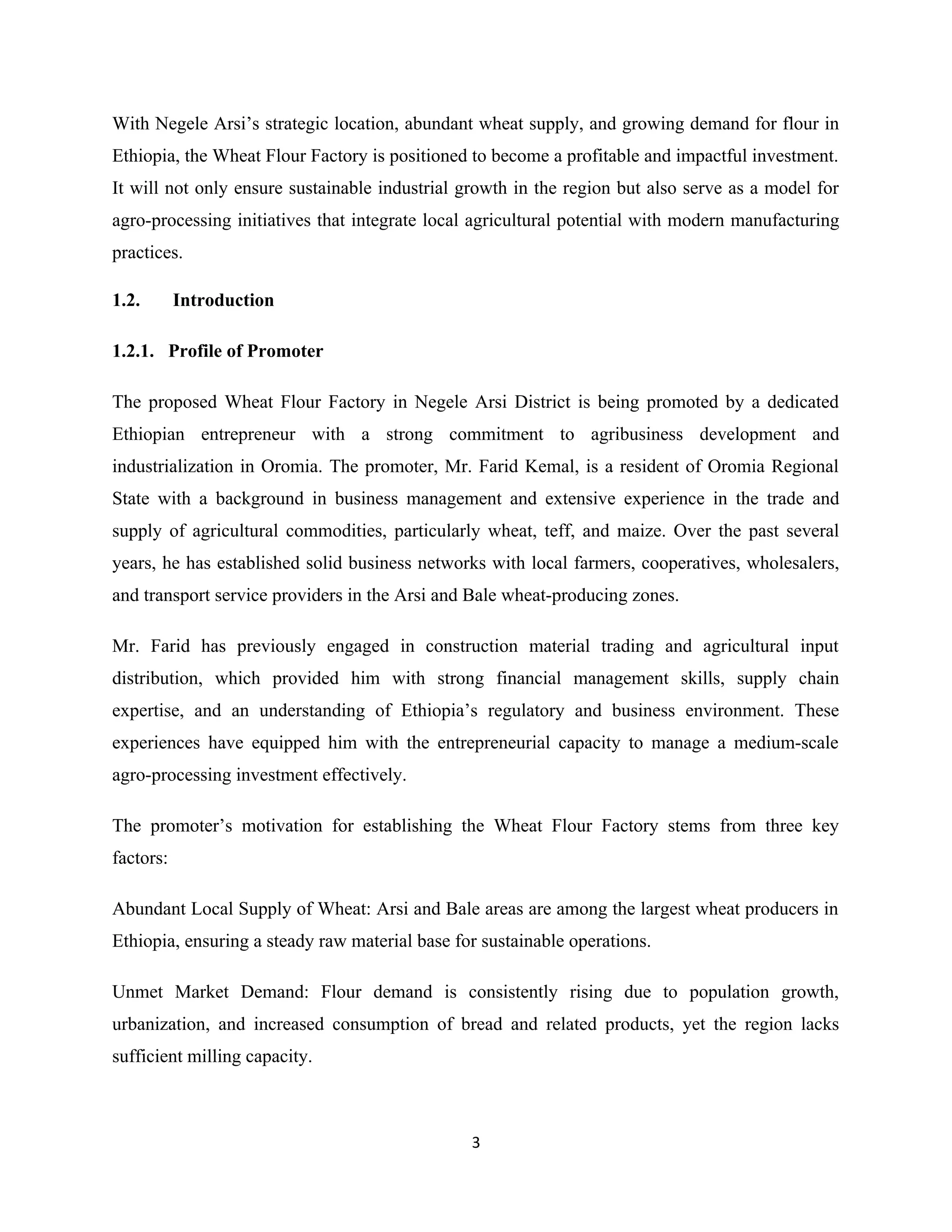 Investment Proposal for Wheat Flour Factory in Negele Arsi Woreda, West ...