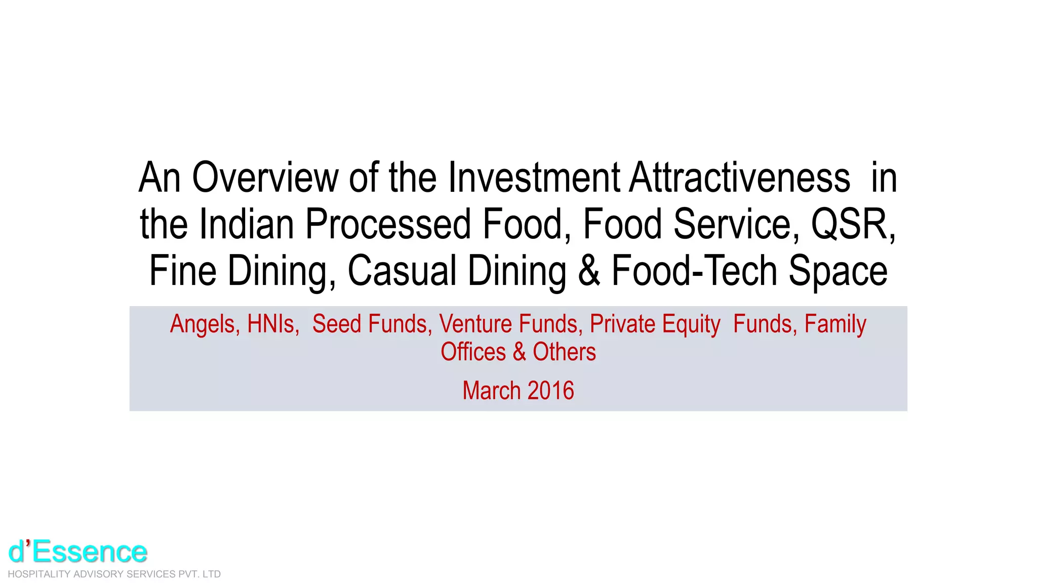 Investments and venture activity in food & beverages sector | PPT