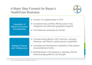 Acquisition of Merck’s Consumer Care Business & Pharma sGC Cooperation ...