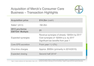 Acquisition of Merck’s Consumer Care Business & Pharma sGC Cooperation ...