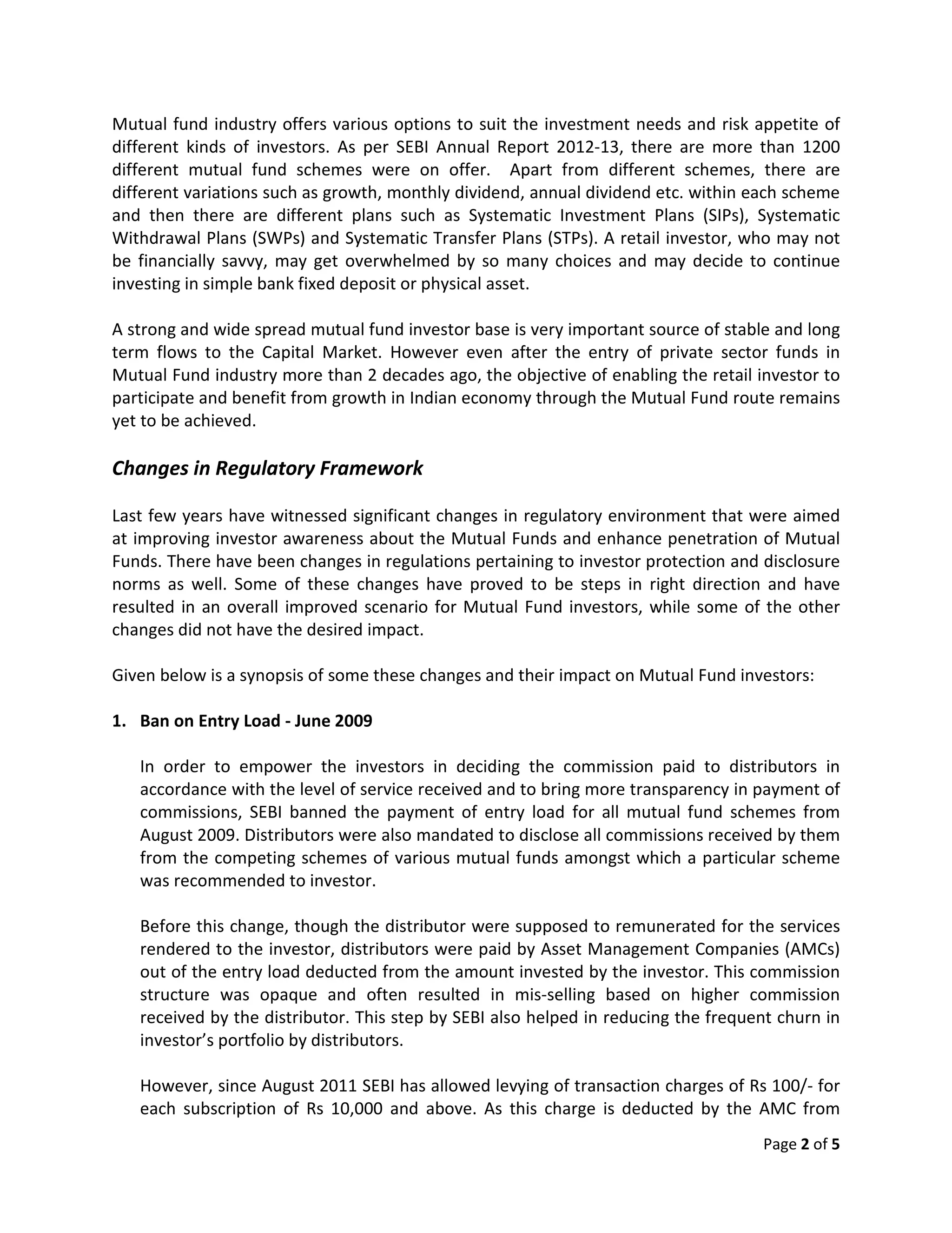 Investor Protection and Awareness - Changes in Mutual Fund Regulatory ...