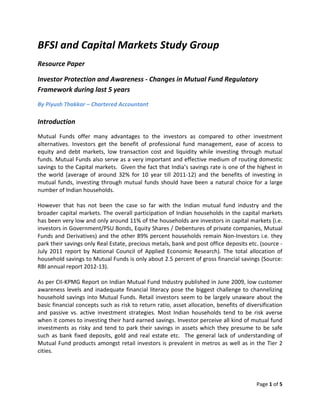 Investor Protection and Awareness - Changes in Mutual Fund Regulatory ...