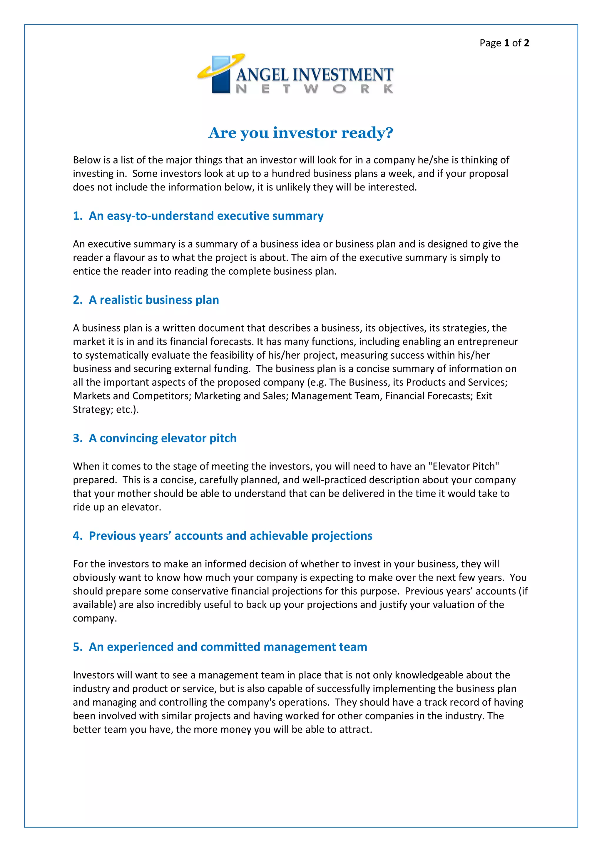 Investor Ready Questionnaire | PDF | Angel Investment | Business ...