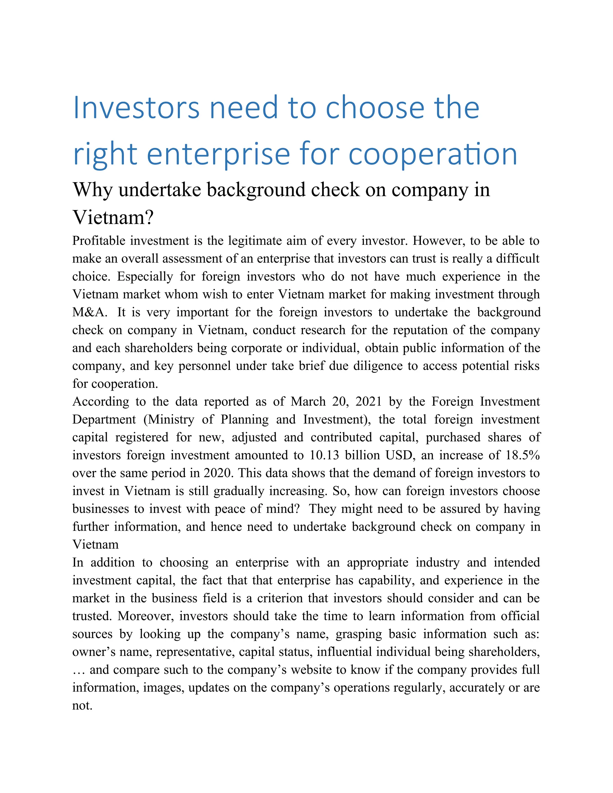 Investors need to choose the right enterprise for cooperation.docx