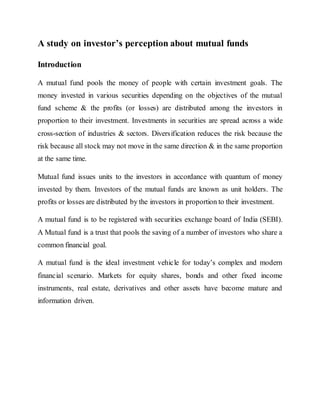 Investor's perception about mutual funds | DOCX