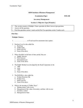 Inventory Management Exam Paper | PDF