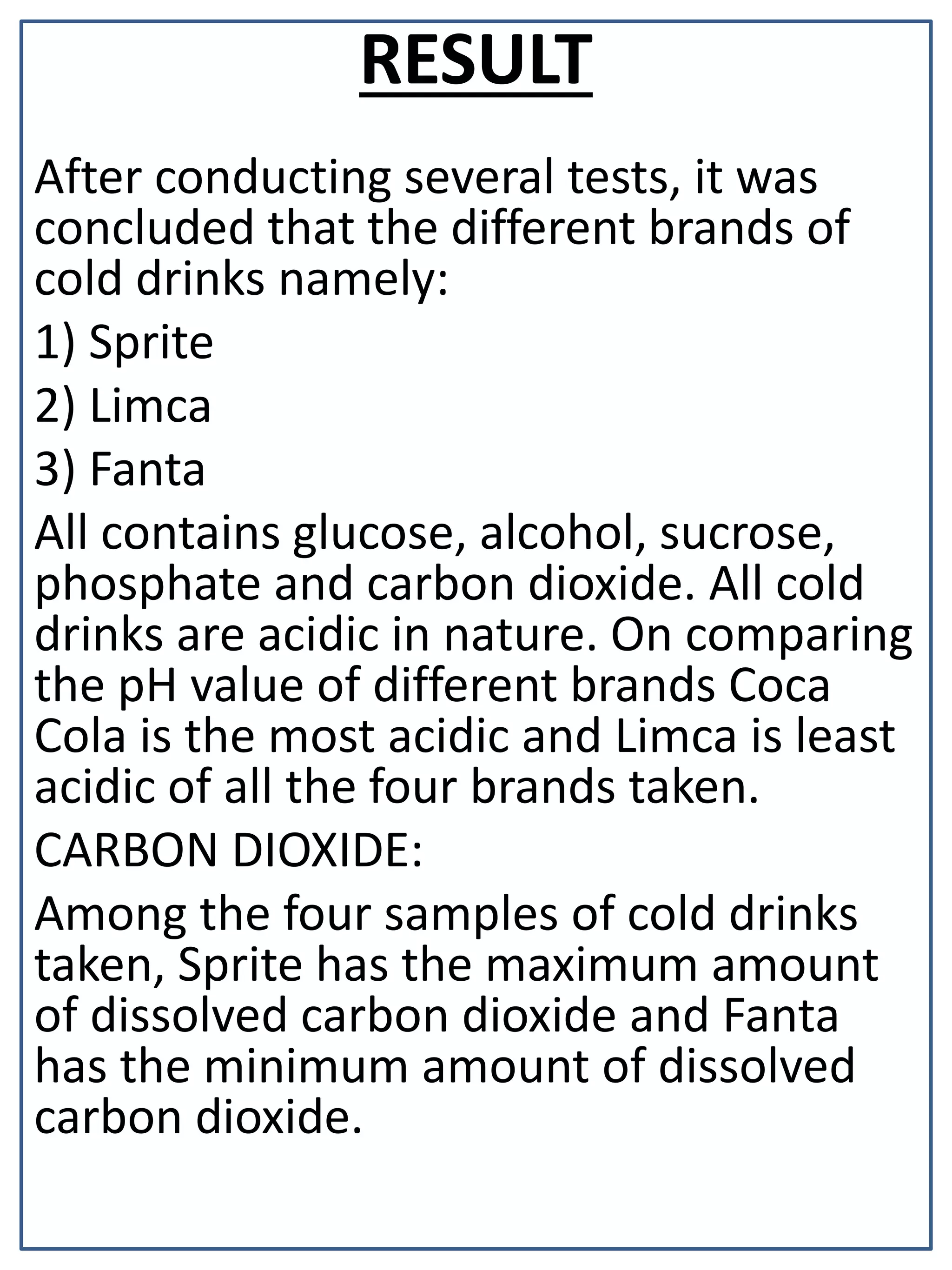 Chemistry Investigatory on Cold Drink contents | PPTX | Chemistry | Science