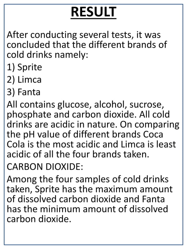 Chemistry Investigatory on Cold Drink contents | PPTX | Chemistry | Science