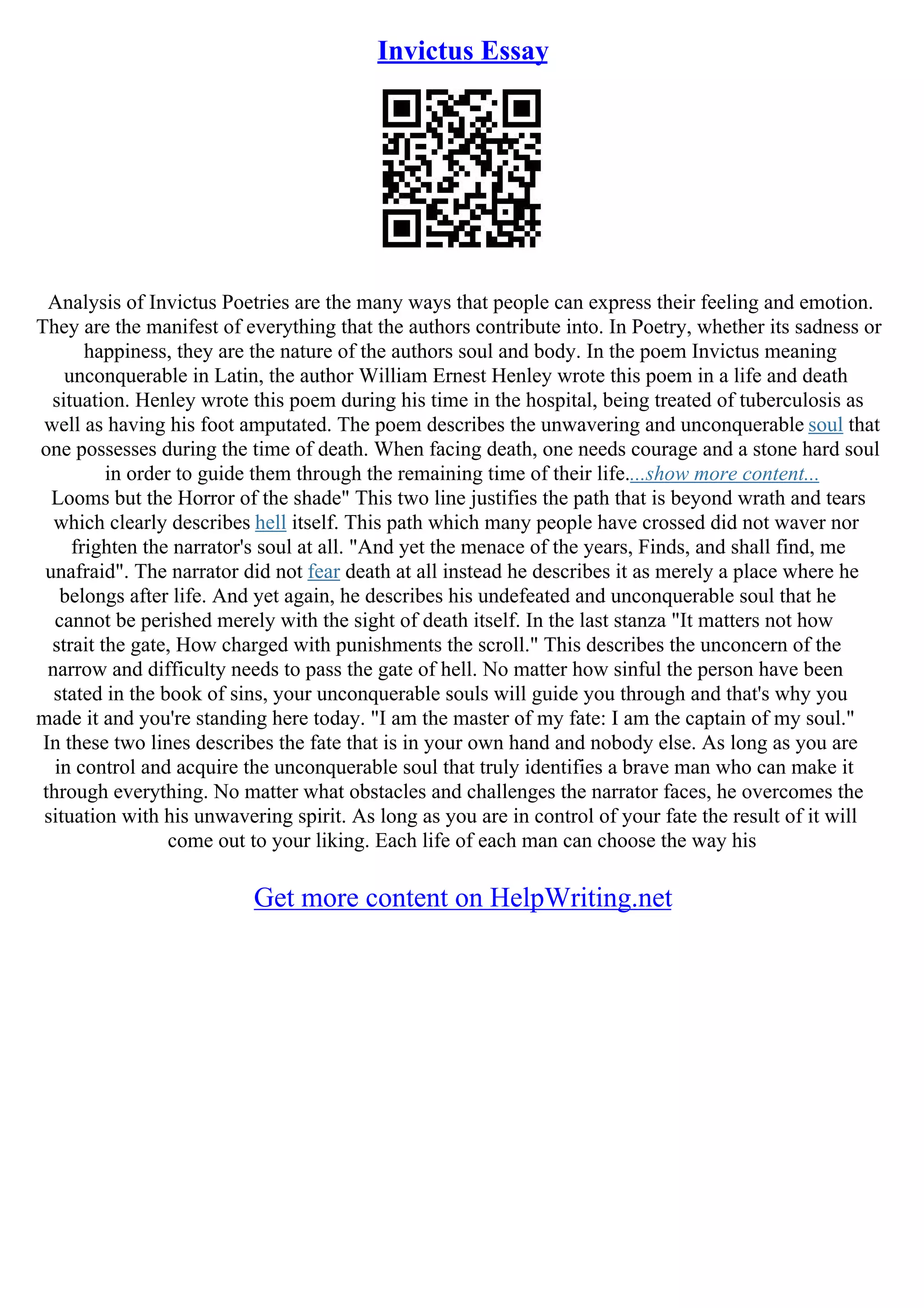 Invictus Essay | PDF