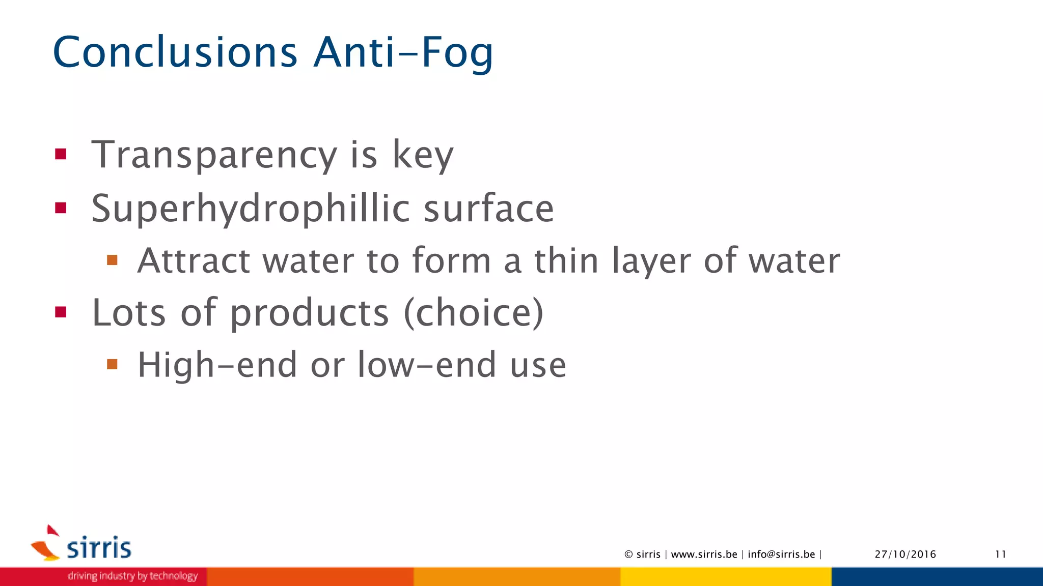 Invisible but functional - anti-fog coatings | PPTX