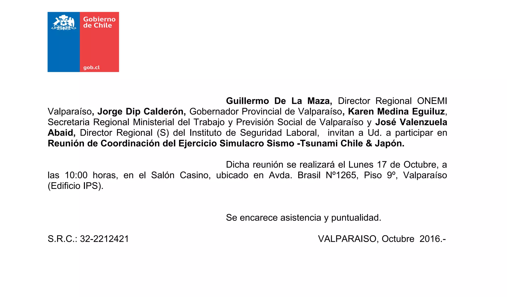 Invitación reunión de coordinación ejercicio simulacro tsunami | PPT