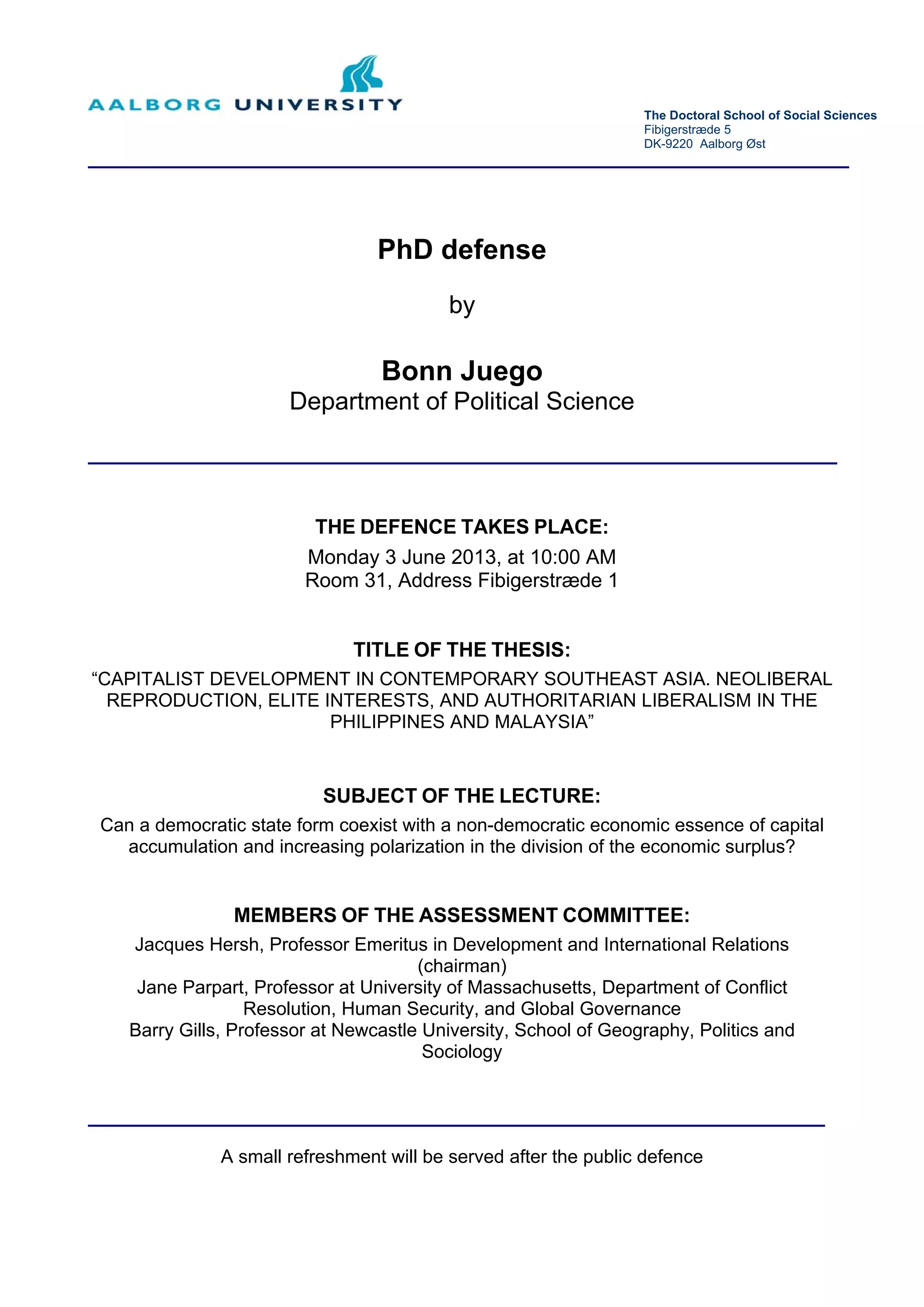 Invitation - Bonn Juego, PhD Defence | PDF