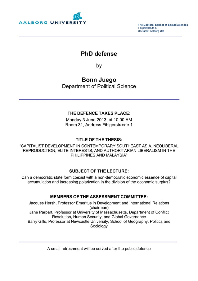 Invitation - Bonn Juego, PhD Defence | PDF