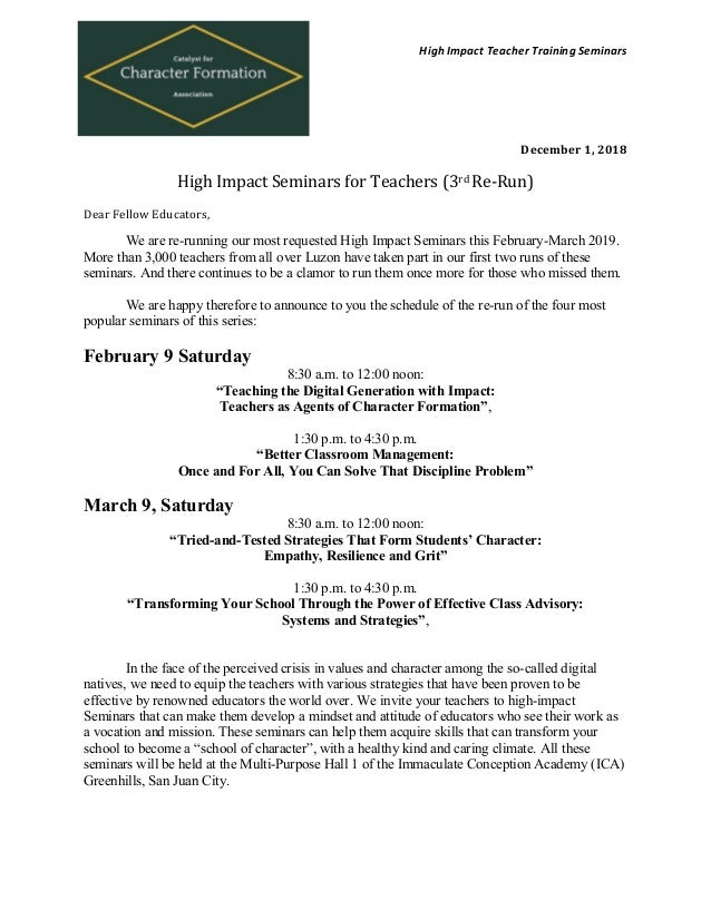 HIGH IMPACT SEMINARS in ICA Greenhills INVITATION