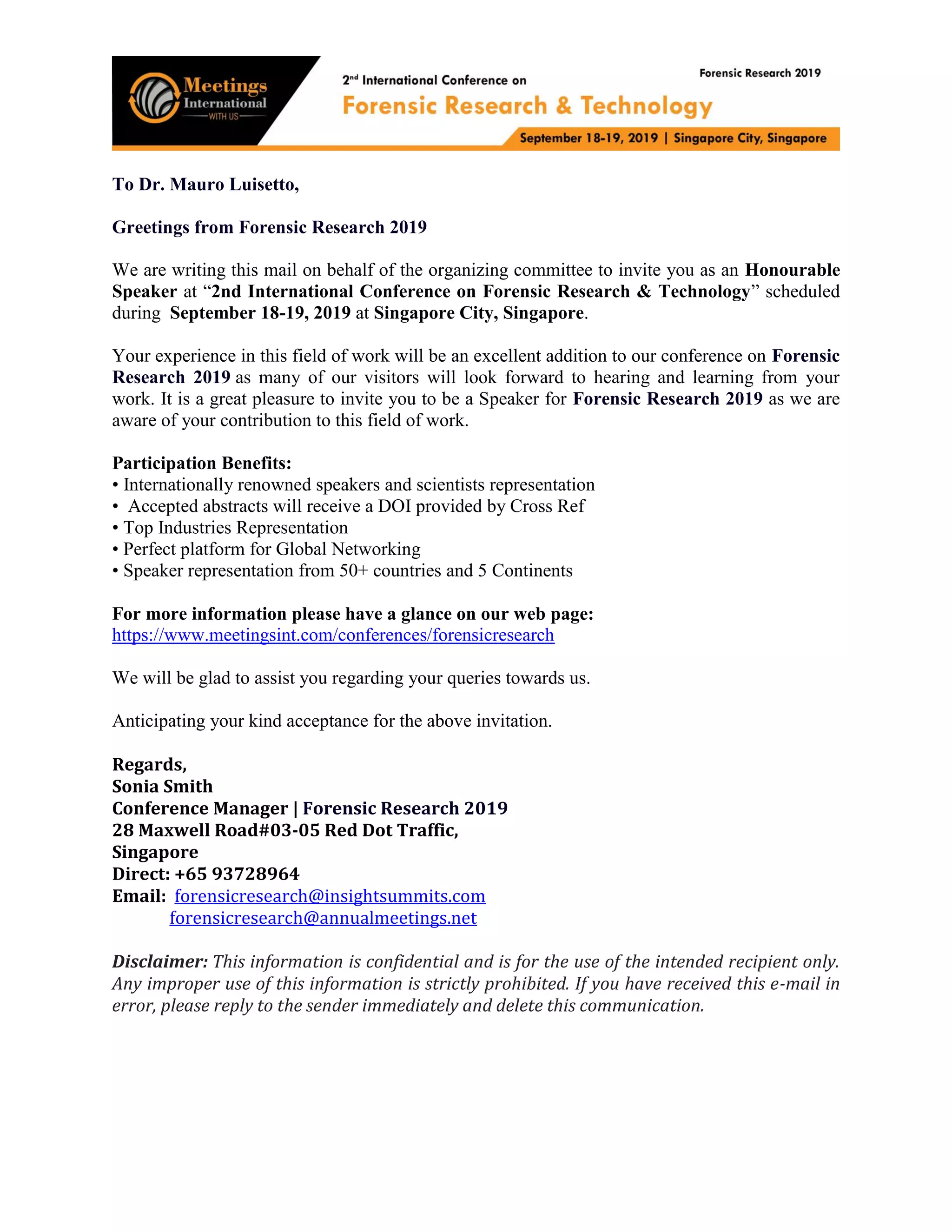 Invitation for speaker forensic research luisetto m 2019 | PDF