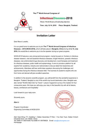 Invitation letter wcid 2018-1 world annual congress of infectious ...