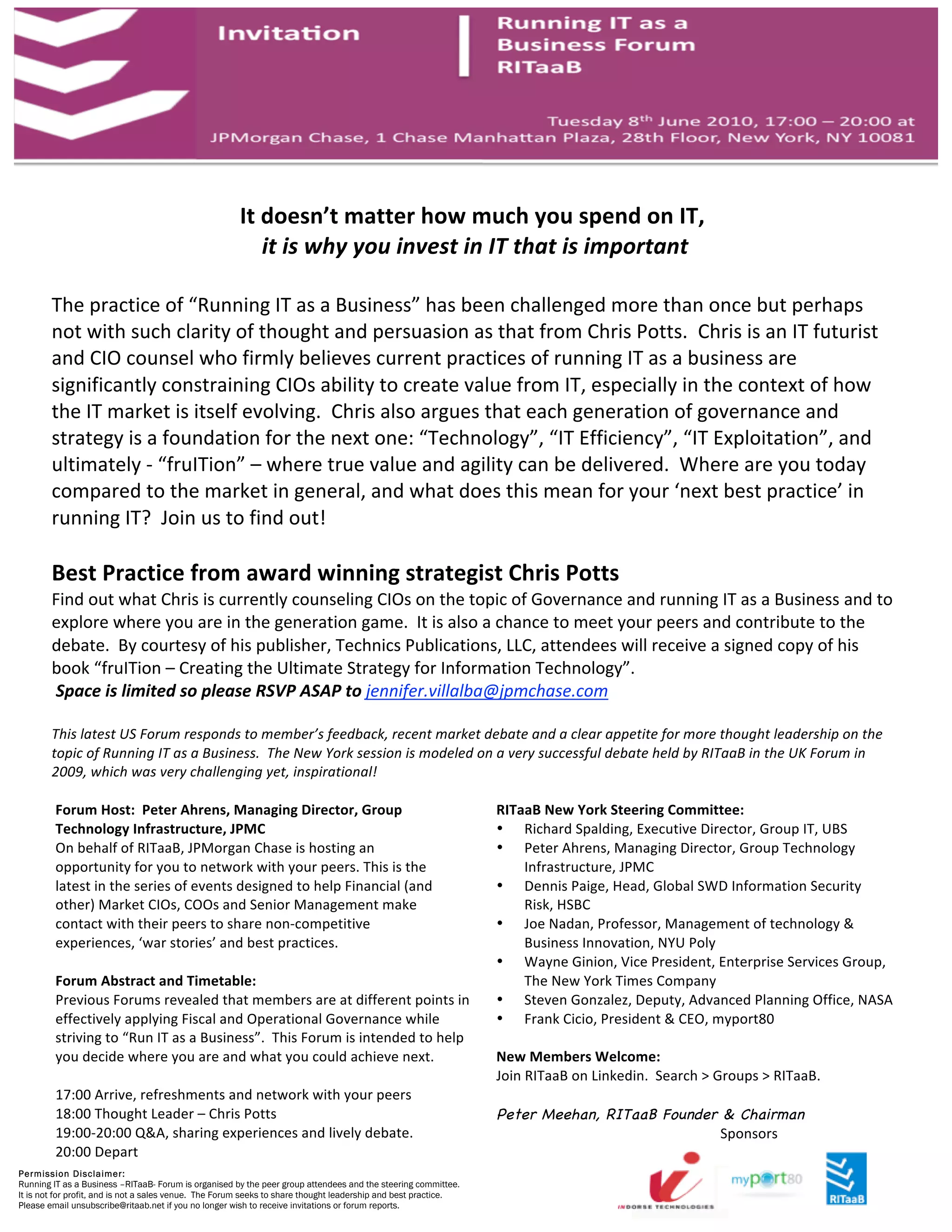 Invitation RITaaB @ JPMC New York 8th June 10 Cis Os Whats Next | PDF