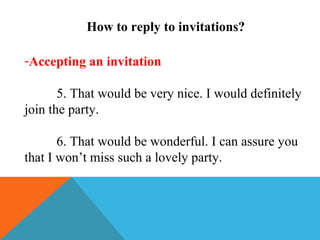 Invitations and Replies to Invitations | PPT