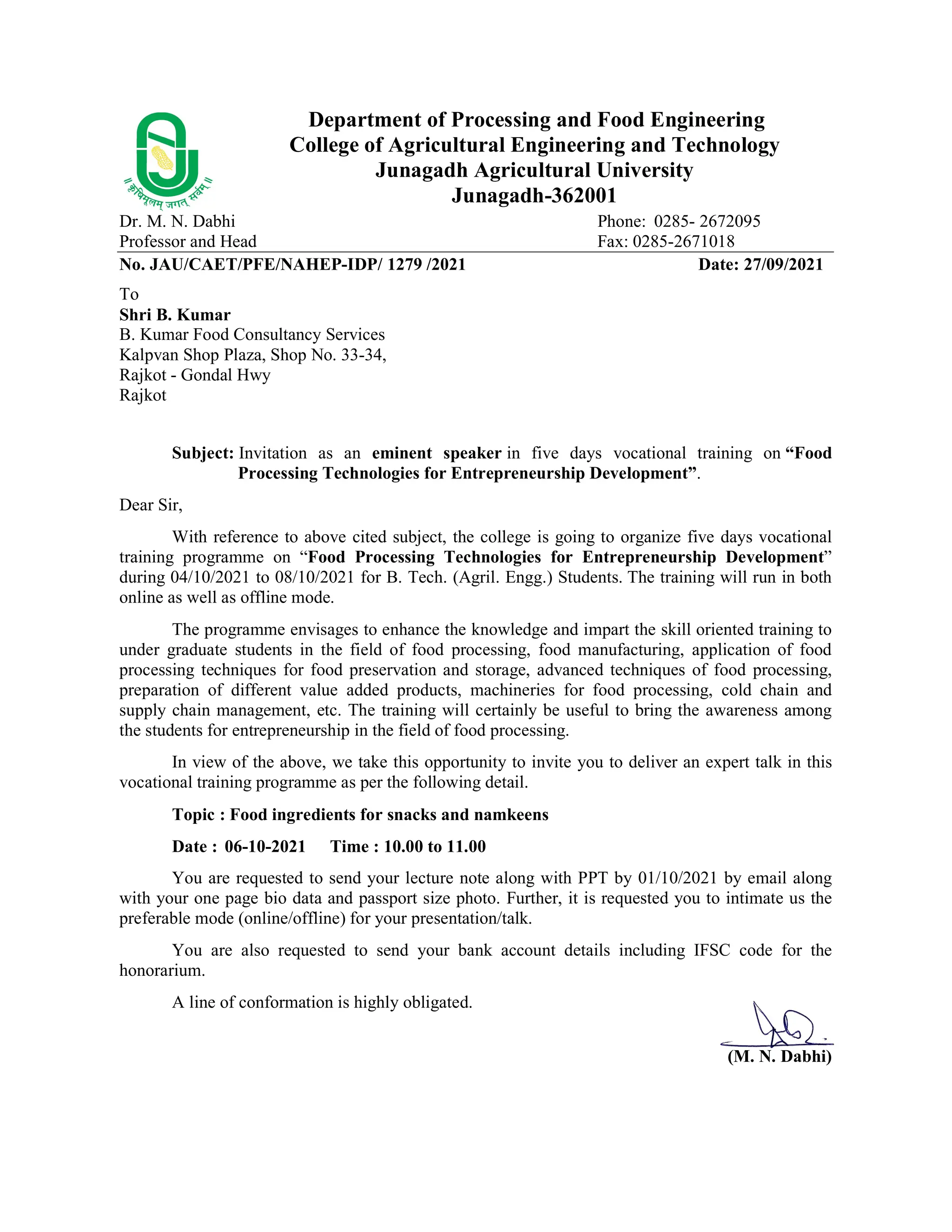 Invitation Jun,Agriculture Uni. Shri B Kumar._9824930108 | PDF