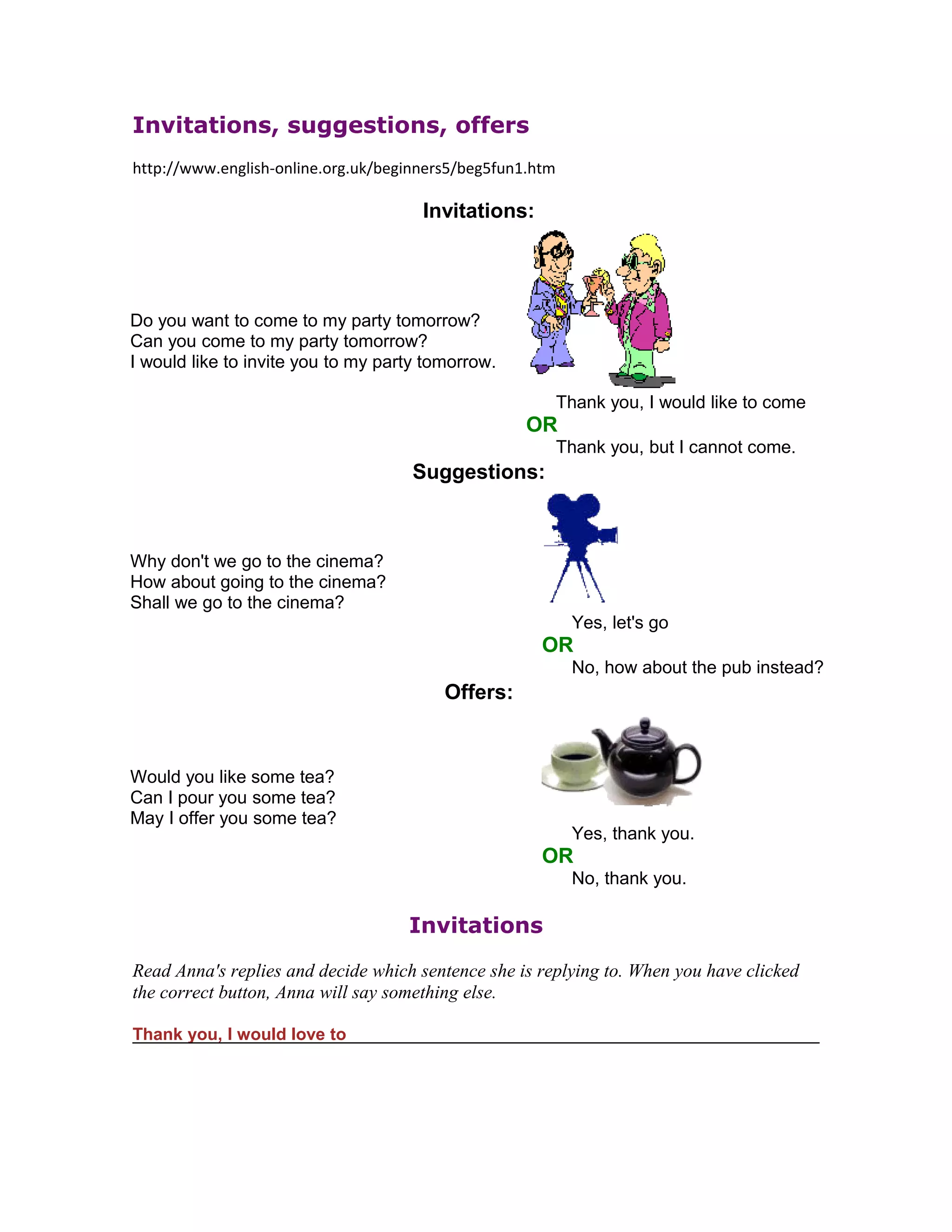 Invitations, suggestions, offers | DOC