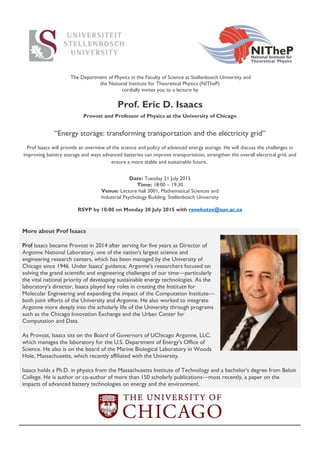 Invitation to guest lecture at Stellenbosch University: Provost and ...