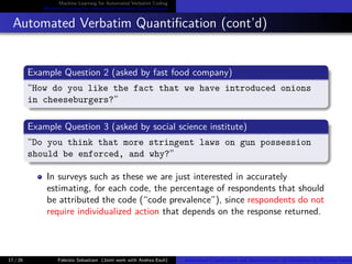 Automated Classification and Quantification of Verbatims via Machine ...