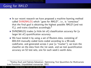 Automated Classification and Quantification of Verbatims via Machine Learning | PPT