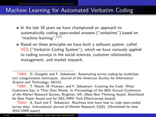 Automated Classification and Quantification of Verbatims via Machine Learning | PPT